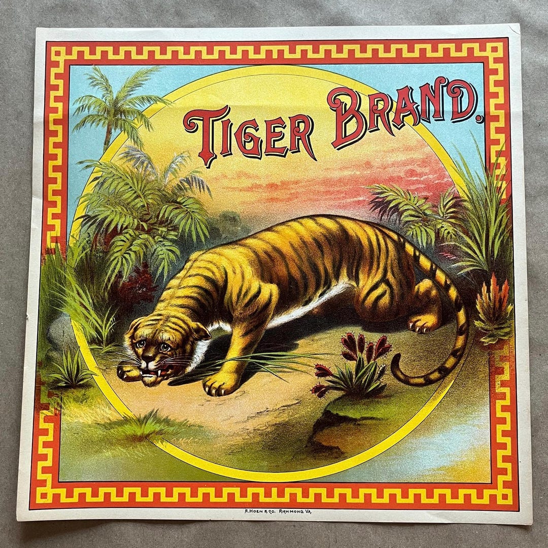 Antique Tiger Brand Lithograph Crate Label by A Hoen & Co Richmond Va ...