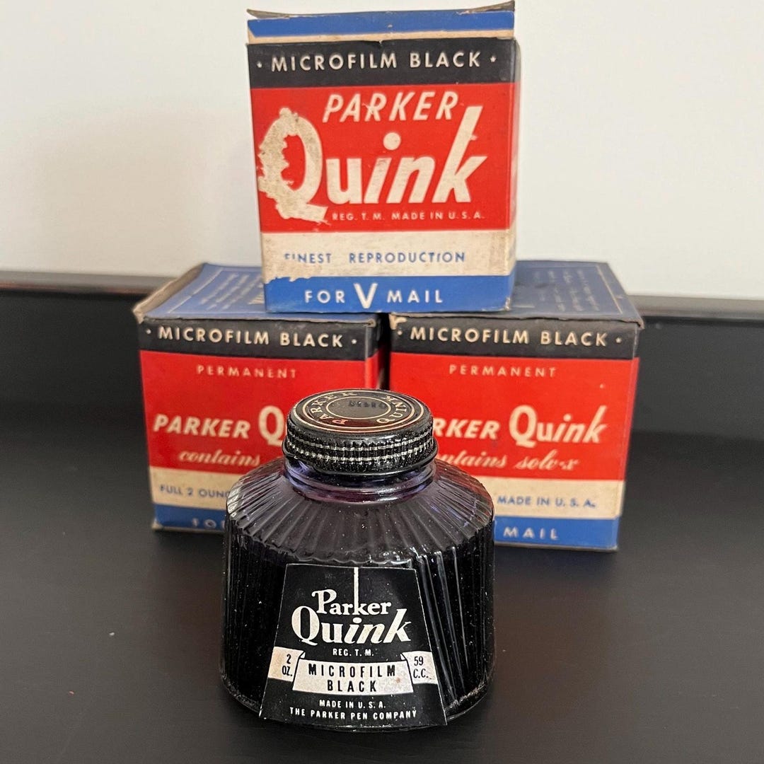 Vintage Parker’s Quink Microfilm Black Ink Bottles in Original Boxes ...