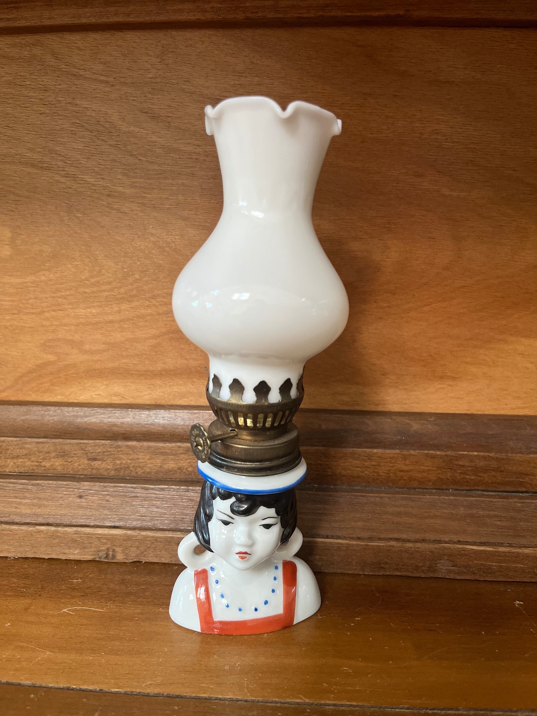 Vintage Lady Head Mini Oil Lamp Flapper Girl With Milkglass Shade - Etsy