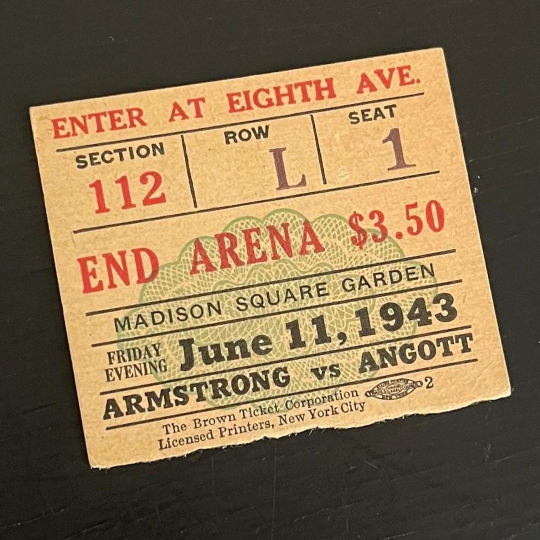 1943 Armstrong Vs Angott Boxing Ticket Stub, Madison Square Garden - Etsy
