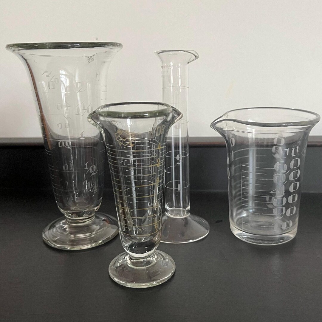 Antique Pharmaceutical or Chemistry Glass Measuring Flasks Group of 4 ...