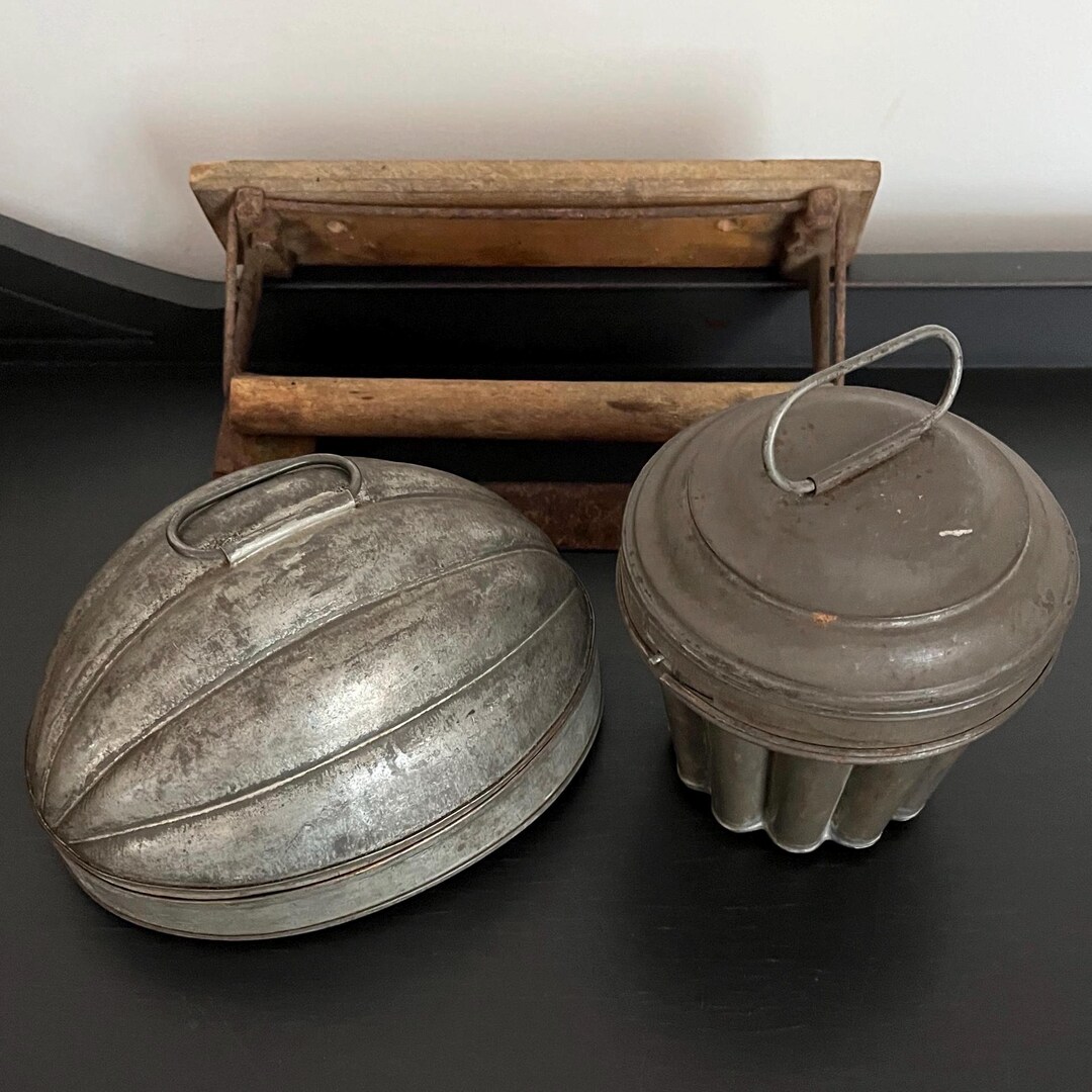 Trio of Primitive Kitchen Items Pudding Mold Bread Form Wall Mounted ...