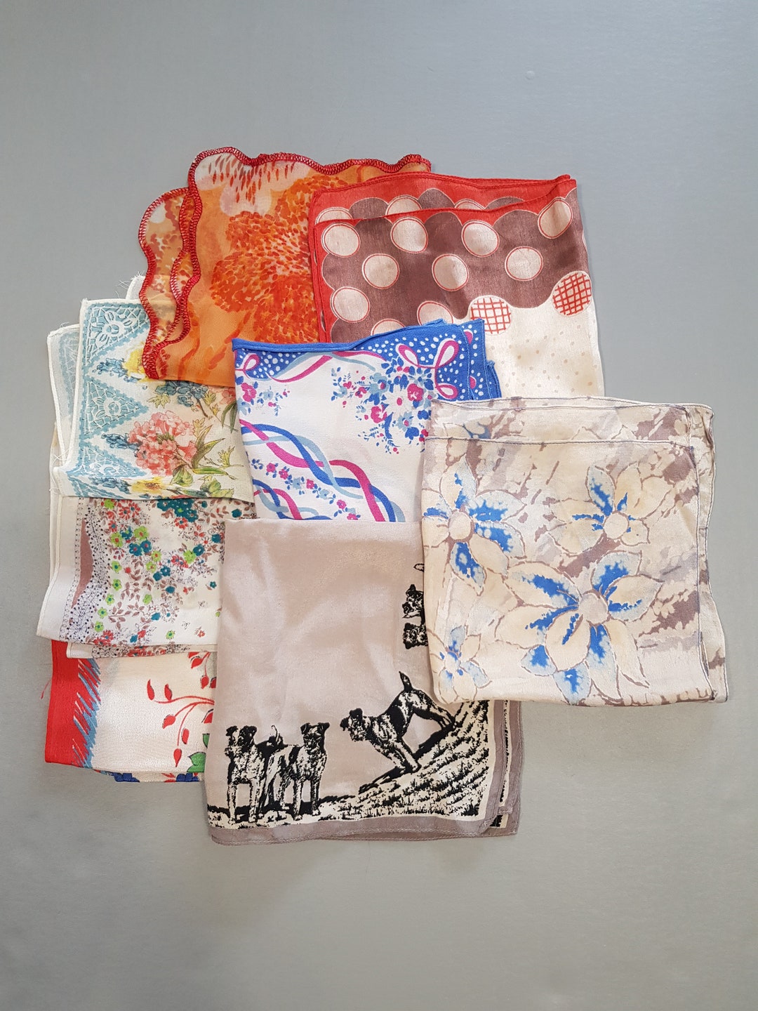 Vintage Crepe / Satin Handkerchiefs Various Designs Available - Etsy