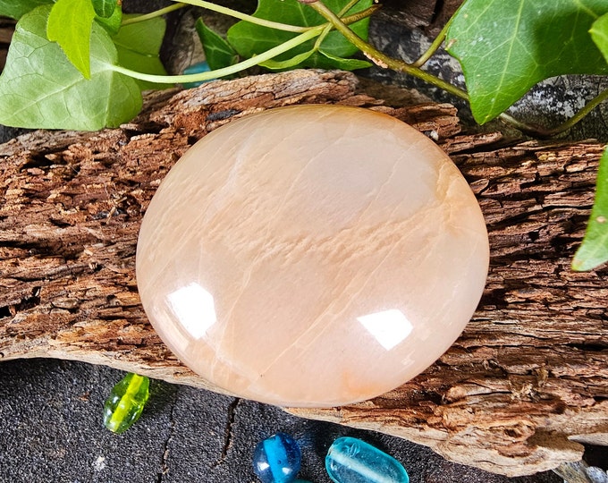 PRINCESS PEACH Moonstone Palm Stone - Shimmer Shine Flash - Etsy