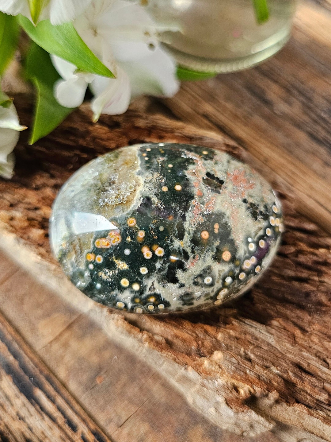Madagascar Orbicular Ocean Jasper Palm Stone - Etsy