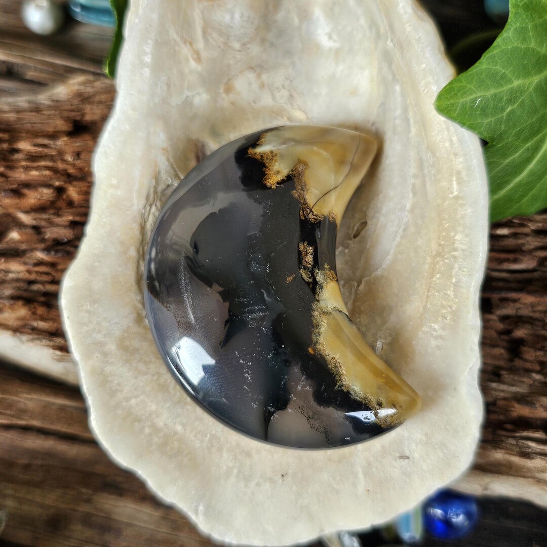 Volcano Agate Moon Carving With Quartz - Etsy