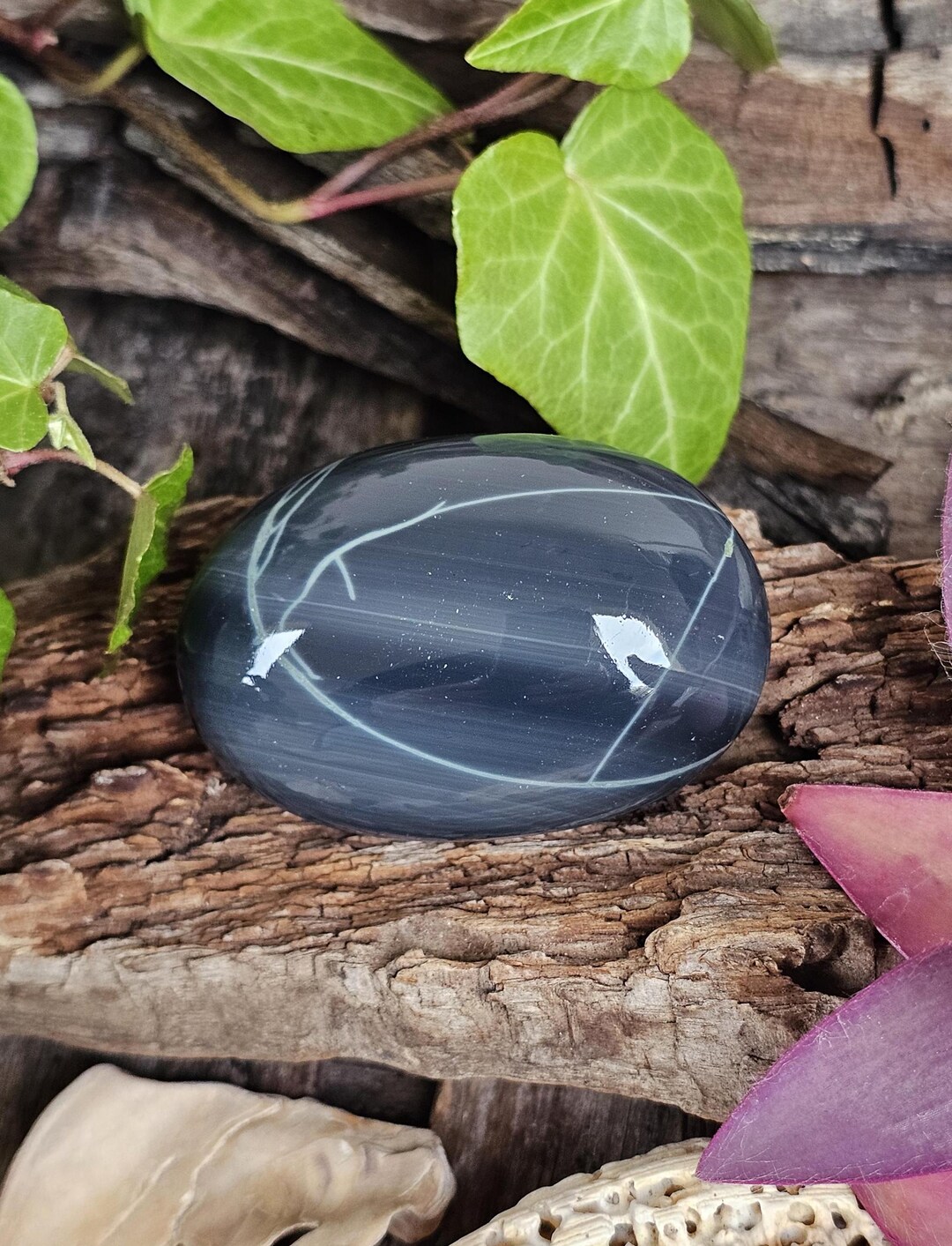 Spider Web Obsidian Palm Stone - Etsy
