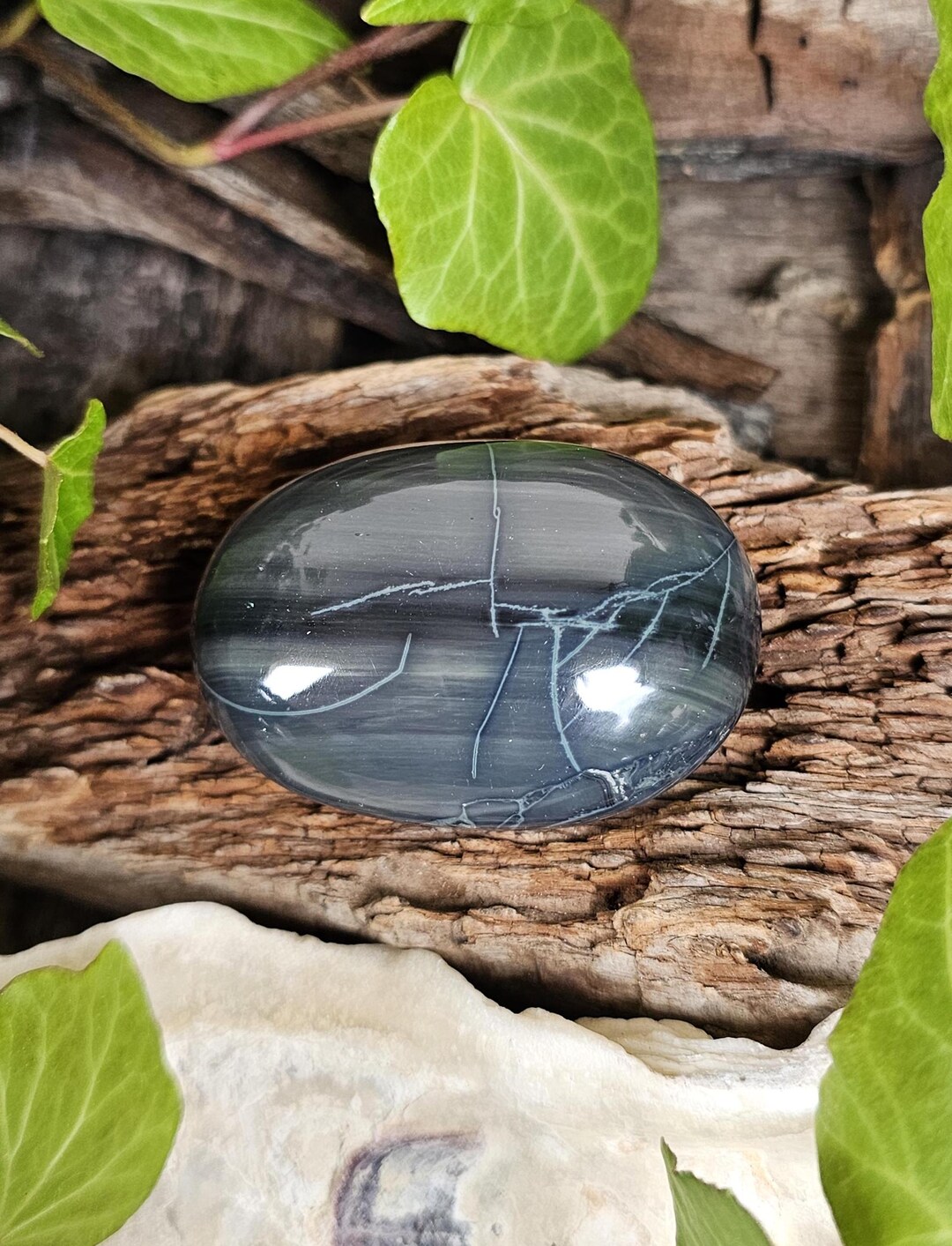 Spider Web Obsidian Palm Stone - Etsy
