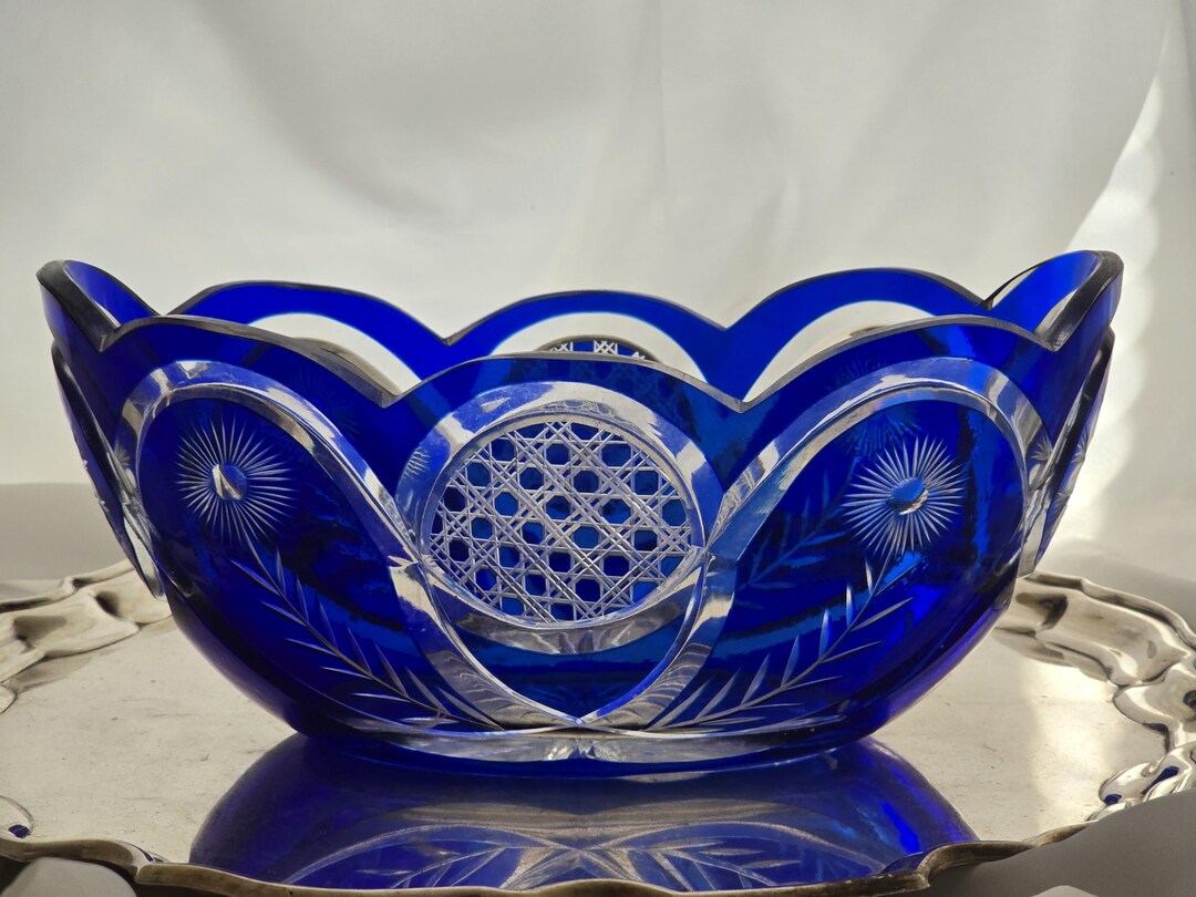 Continental Crystal Blue Cut to Clear 1930s Jardiniere ( GC1241 ) - Etsy