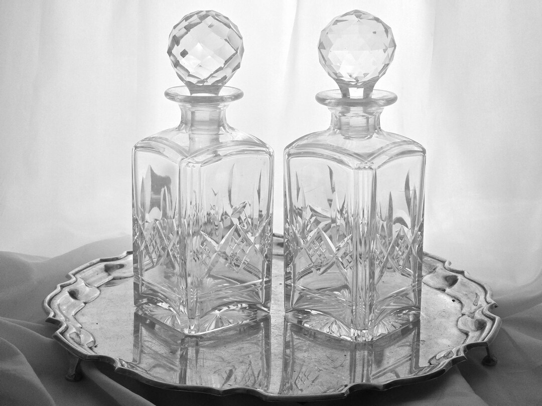 STUART England Pair Crystal Decanters Glengarry Cambridge Pattern 1965 ...