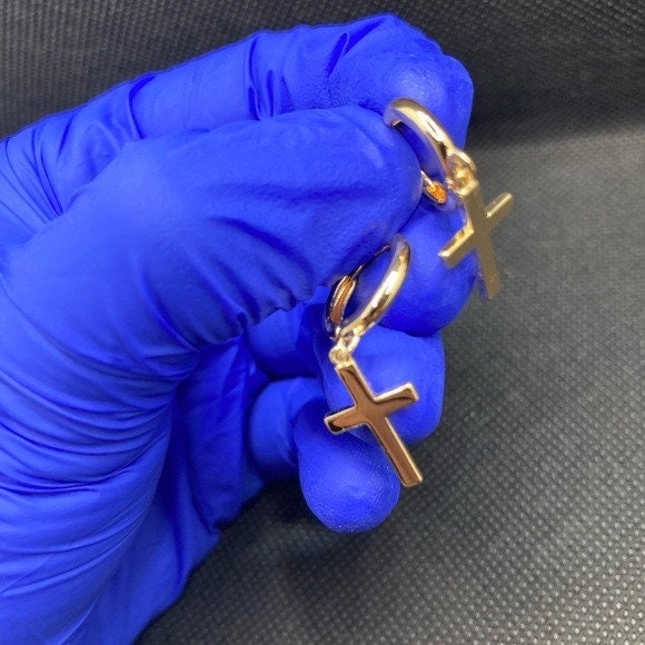 Cross Huggie Hoops, Cross Earrings, Cross Hoop Earrings, Hoop With ...