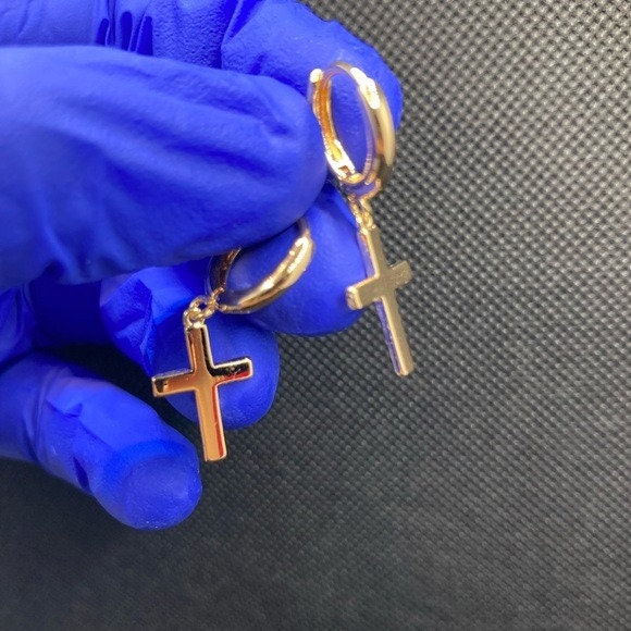 Cross Huggie Hoops, Cross Earrings, Cross Hoop Earrings, Hoop With ...