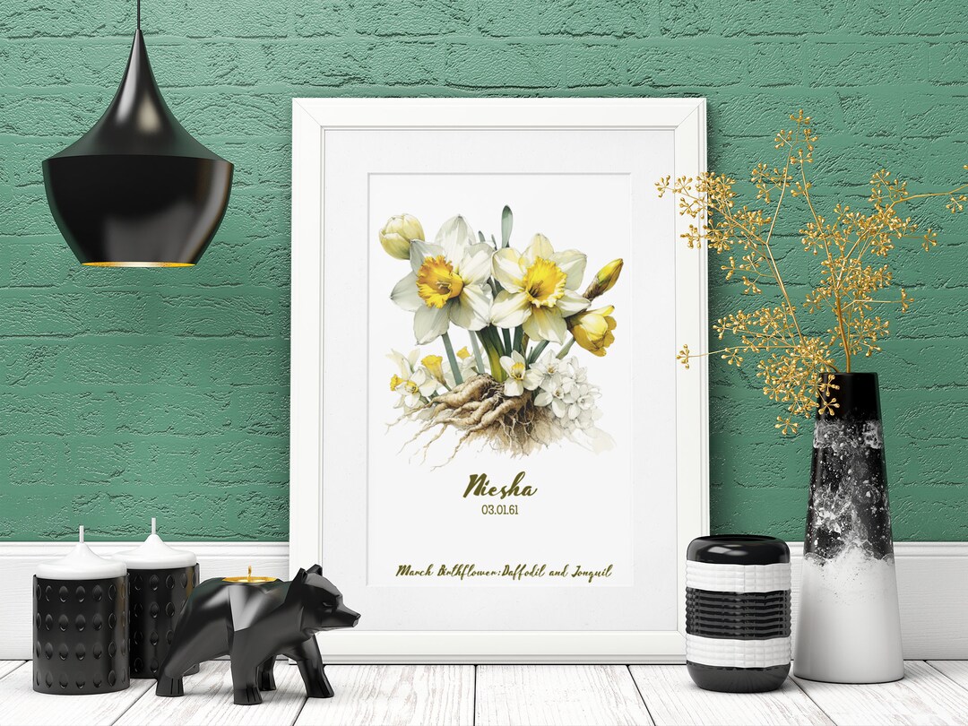 Personalized March Birth Flowers Art: Customizable Digital Print Wall ...