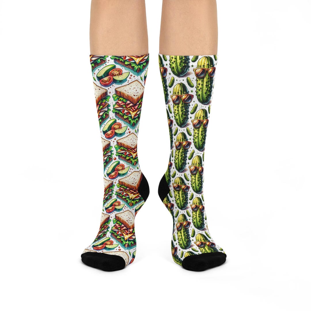 Mismatched Socks, Food Lover Crew Socks With Pickles and Sandwiches ...