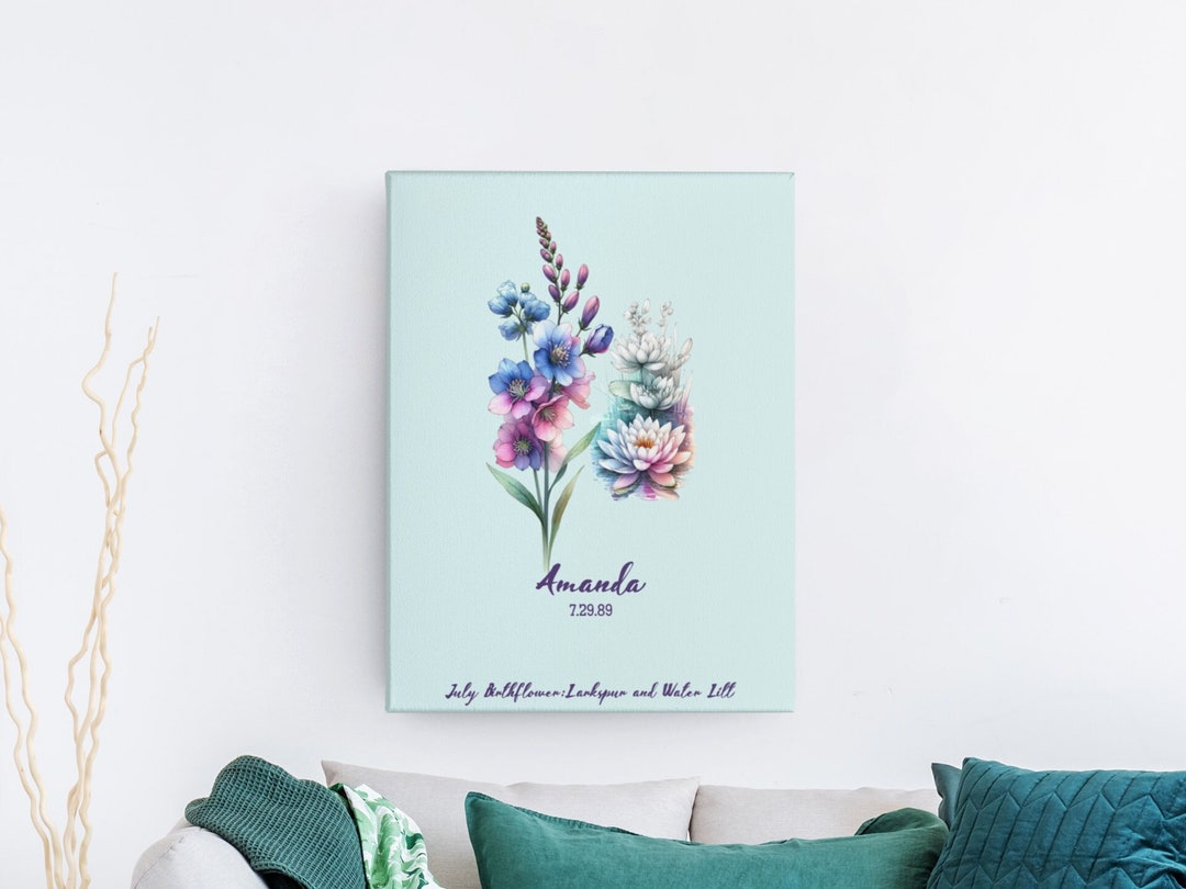 July Birth Flower Print Personalized Larkspur Flower Gift Custom Name ...