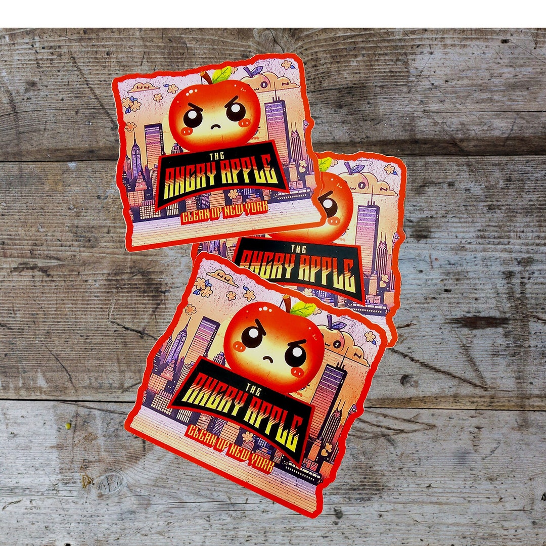 Kawaii Angry Apple Clean up New York Sticker - Etsy