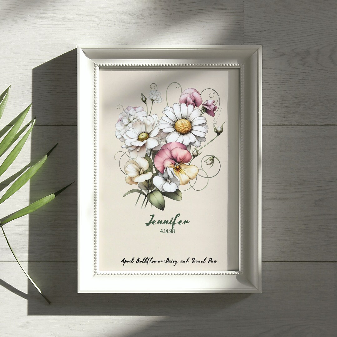 Personalized April Birth Flowers Art: Customizable Digital Print Wall ...