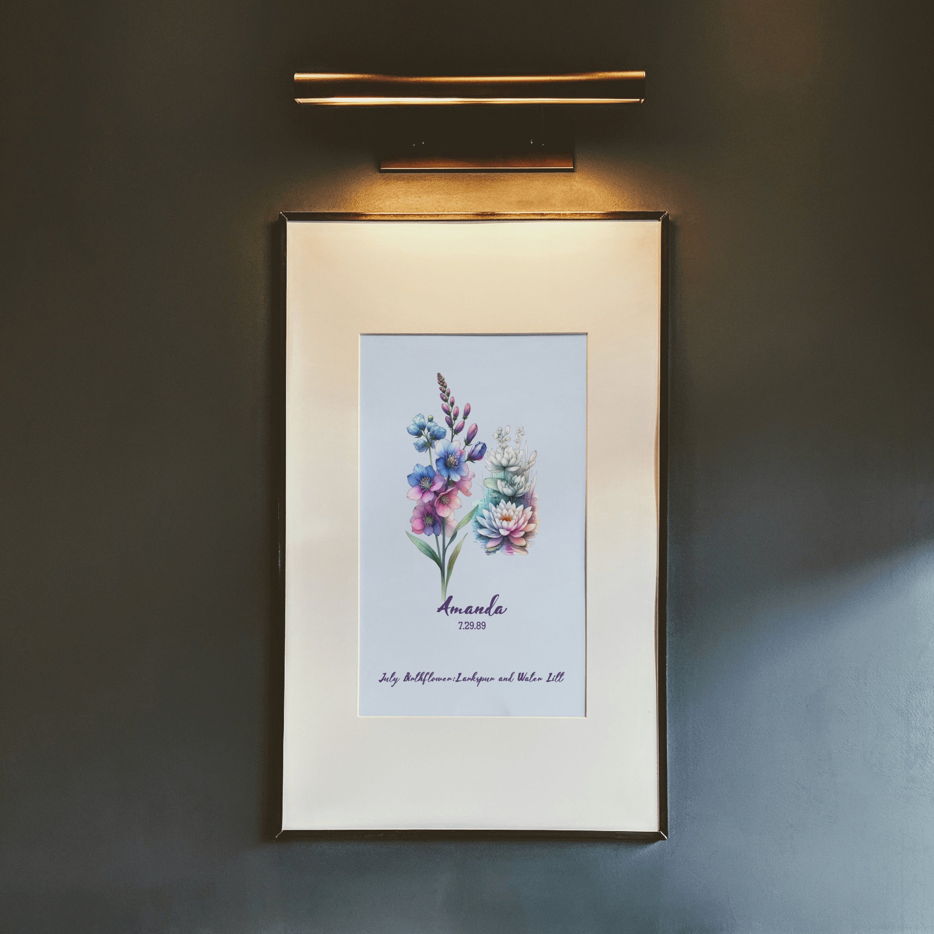July Birth Flower Print Personalized Larkspur Flower Gift Custom Name ...