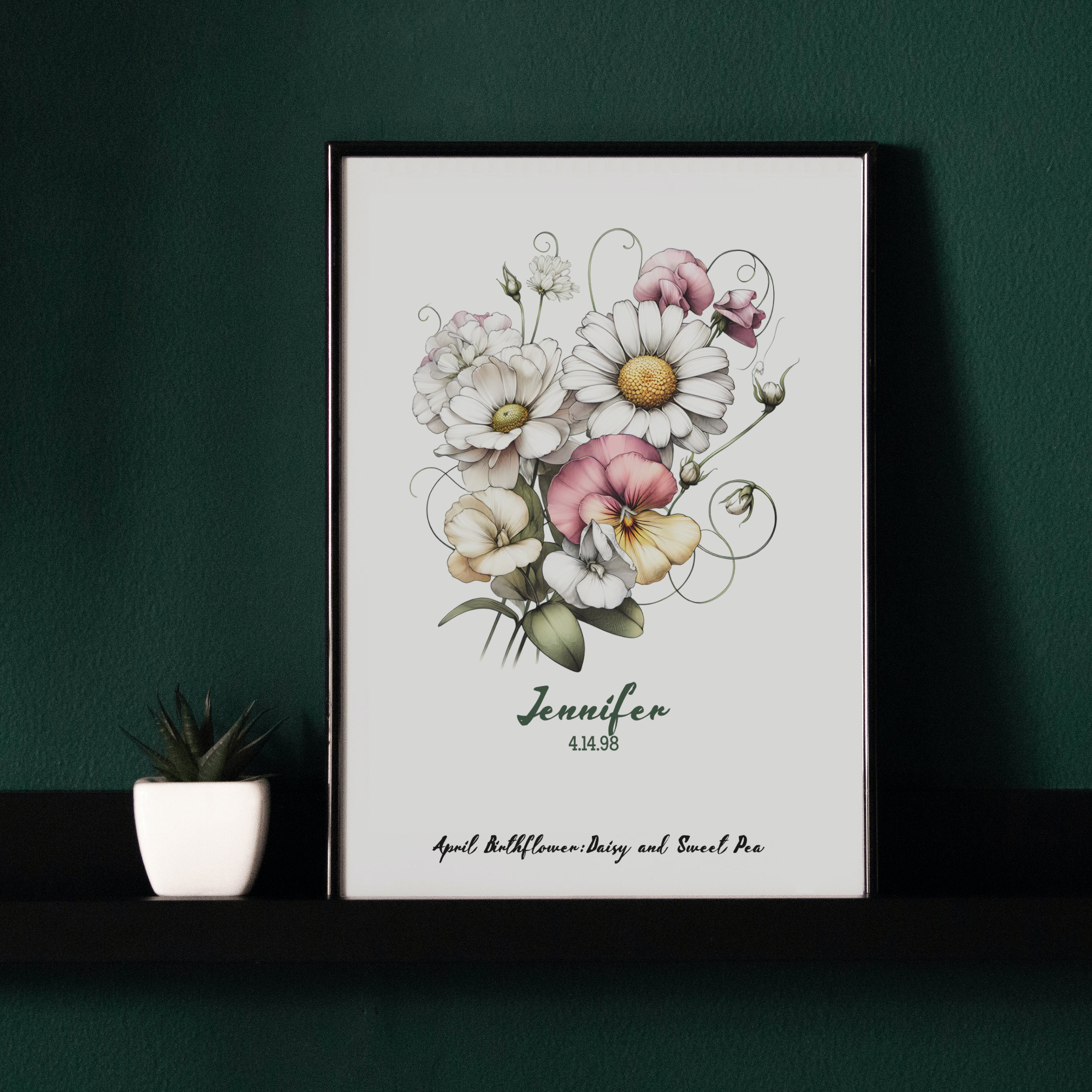 Personalized April Birth Flowers Art: Customizable Digital Print Wall ...