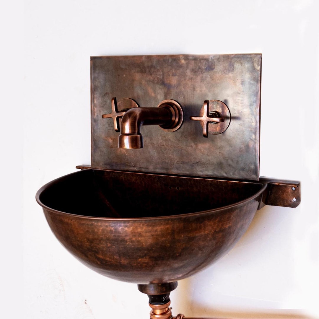 Wall Mount Copper Bathroom Sink , Rustic Copper Bathroom Basin With ...