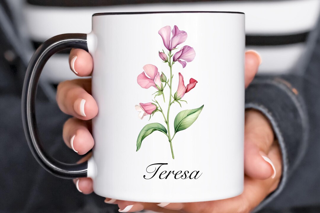 April Sweet Pea Birth Month Flower Personalized Mugs Her Birthday Gift ...