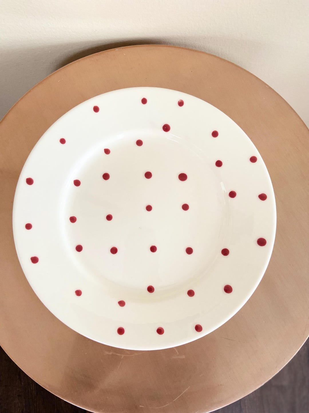Matceramica Ceramic Plate – 10.75" Red Polka Dot Design, Handmade ...