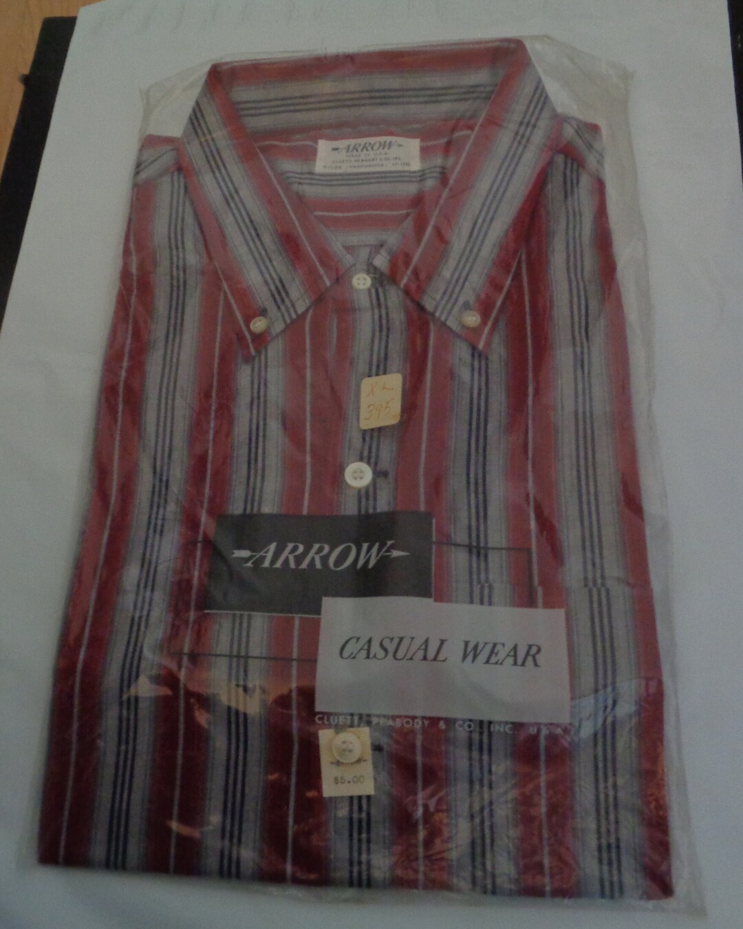 New 50s-60s ARROW Dead Stock Red Silver Black Gradation Stripes Button ...