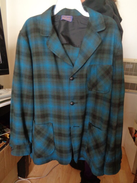 PENDLETON 50's Black & Blue Shadow Plaid! 3 Button! 3… - Gem