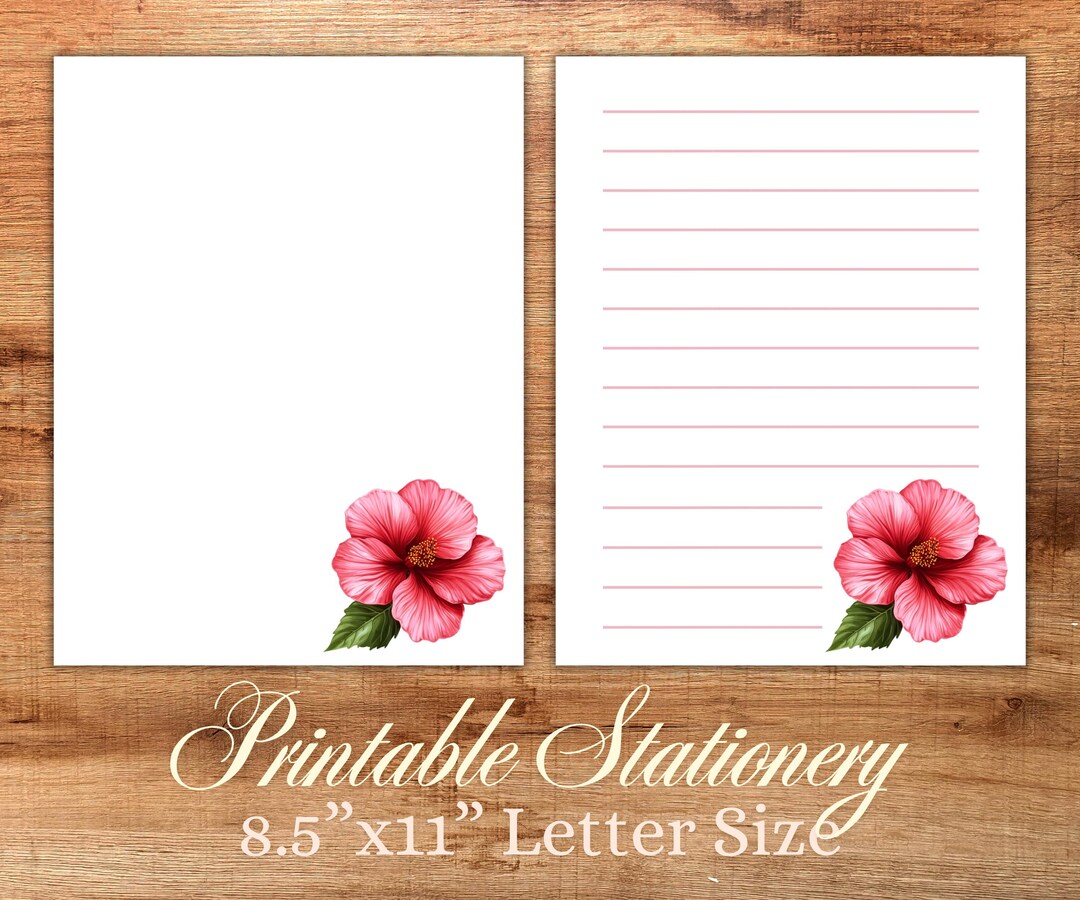 Hibiscus Flower Stationery Paper Set Printable Digital Downlaod - Lined ...