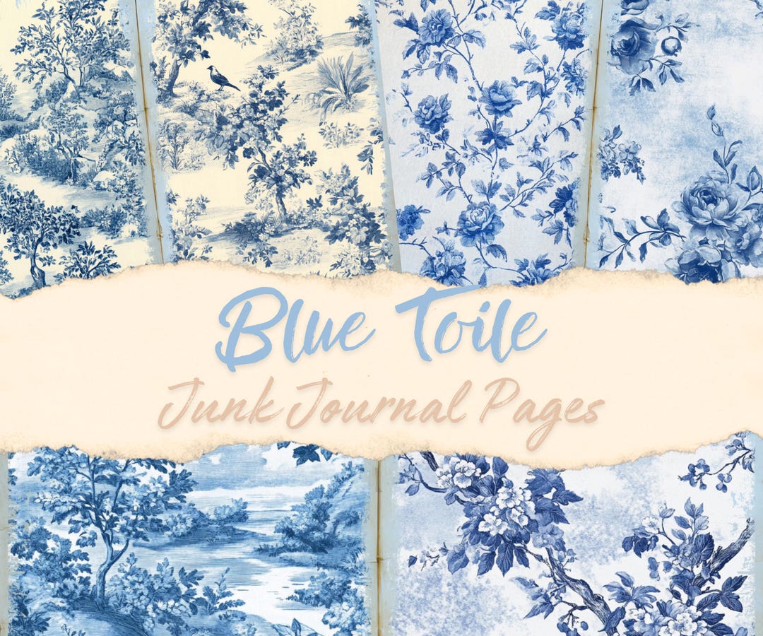 Vintage Blue Toile Junk Journal Digital Paper Toile Scrapbooking Pages ...