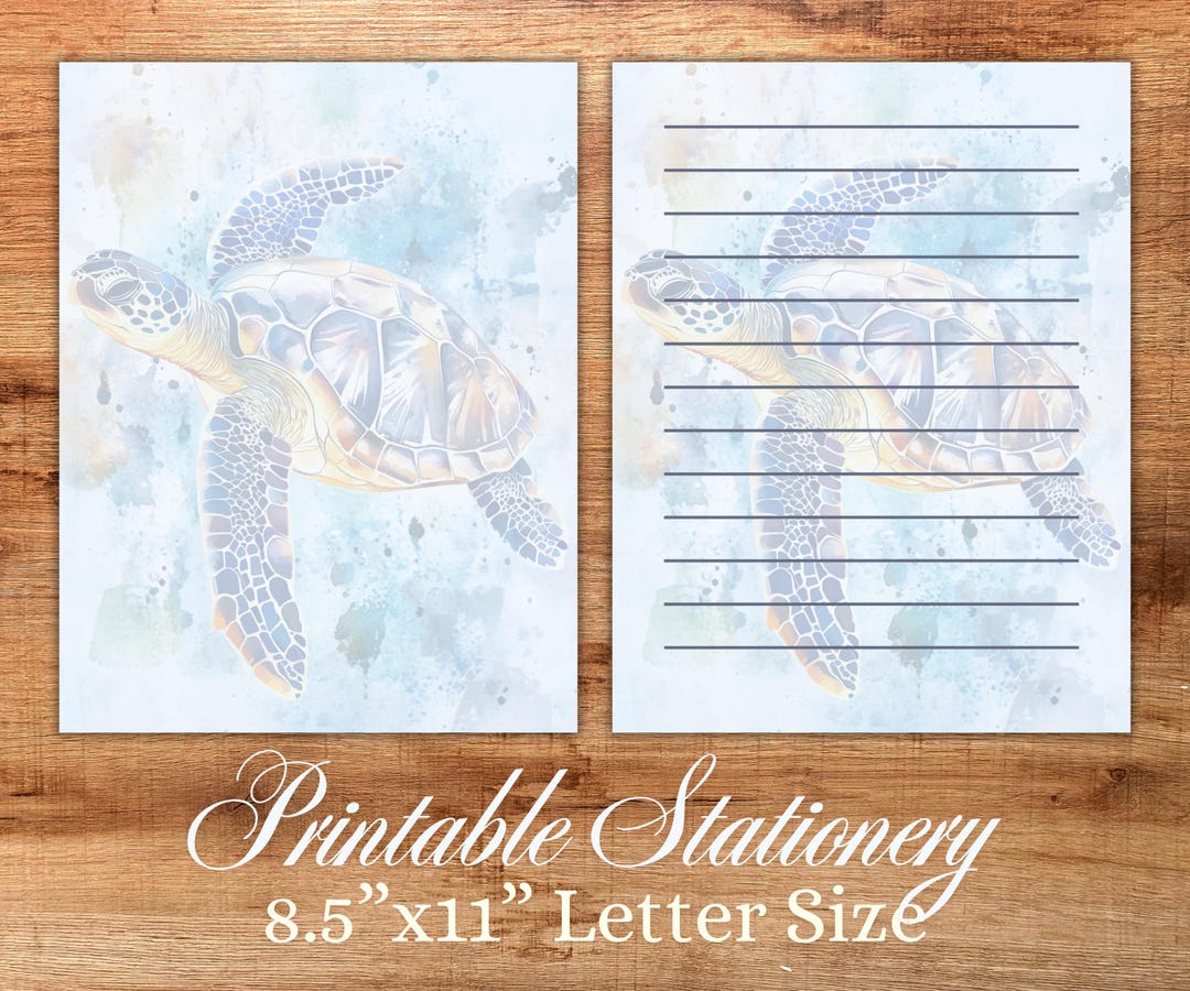 Watercolor Sea Turtle Stationery Paper Set Printable Digital Downlaod ...