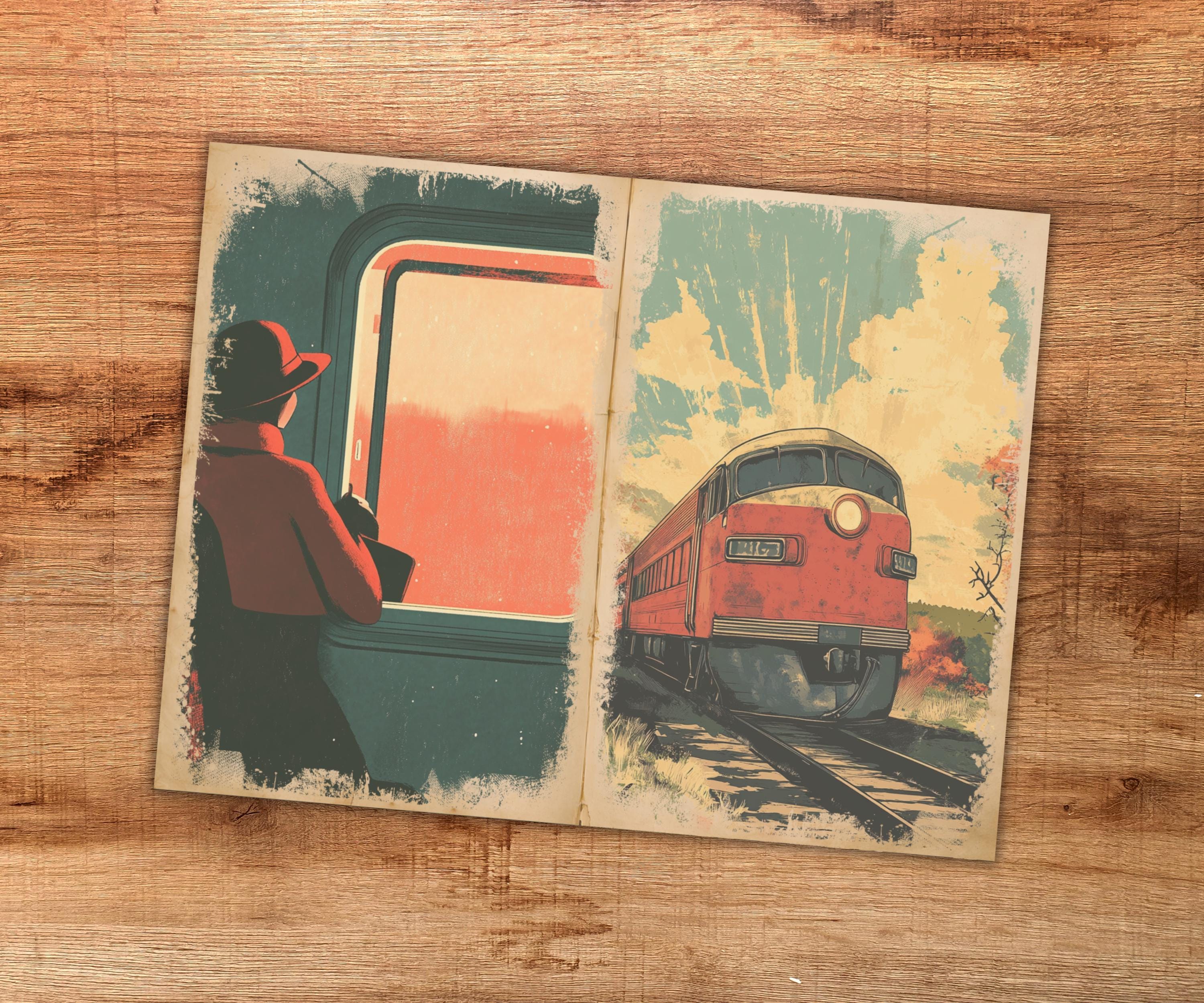 Vintage Train Junk Journal Digital Train Scrapbooking Pages, Printable ...