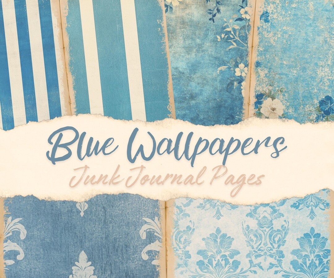 Vintage Blue Wallpaper Junk Journal Digital Blue Scrapbooking Pages ...