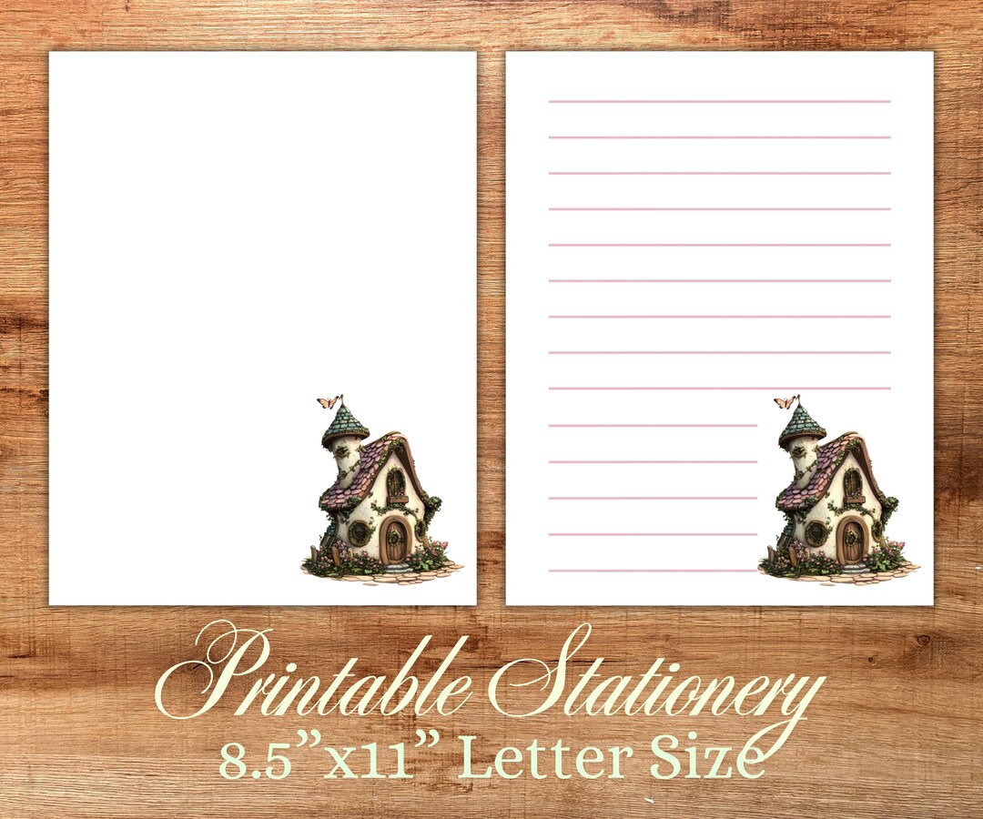 Fairy House Stationery Paper Set Printable Digital Downlaod - Lined and ...