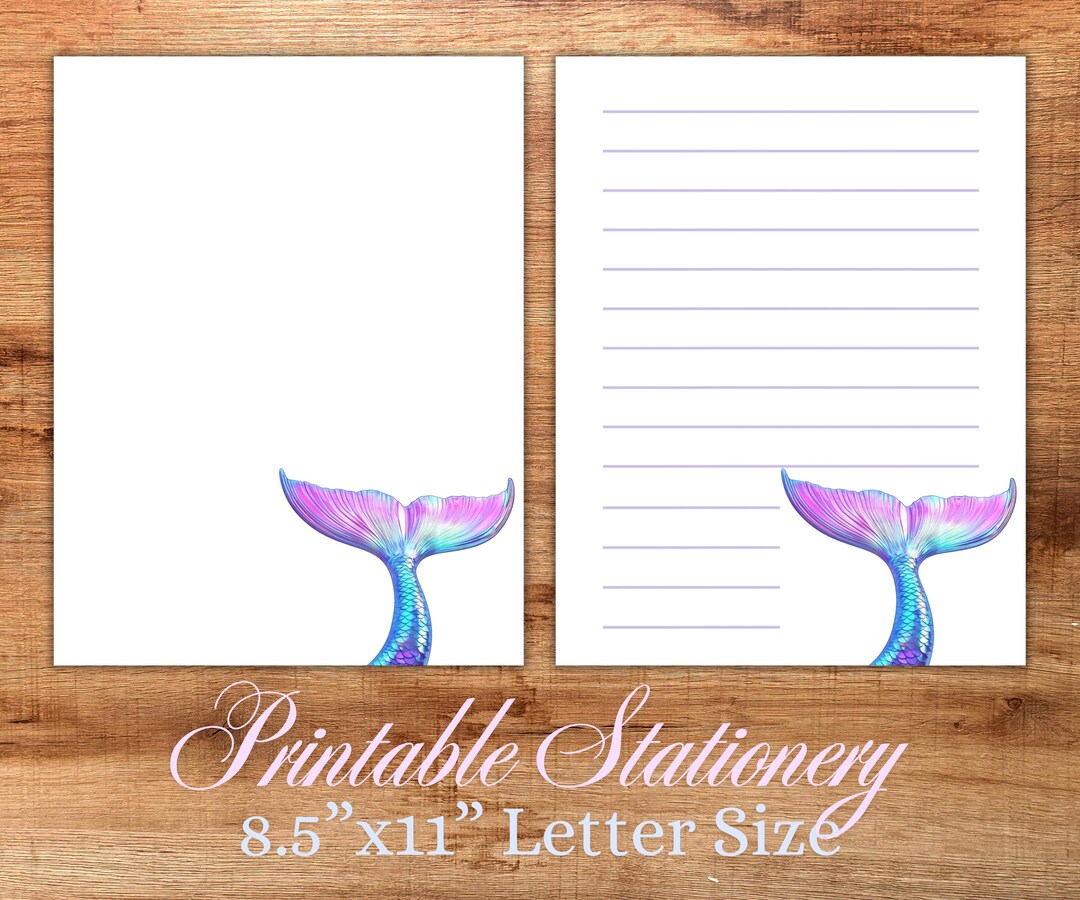 Mermaid Tail Stationery Paper Set Printable Digital Downlaod Lined and ...
