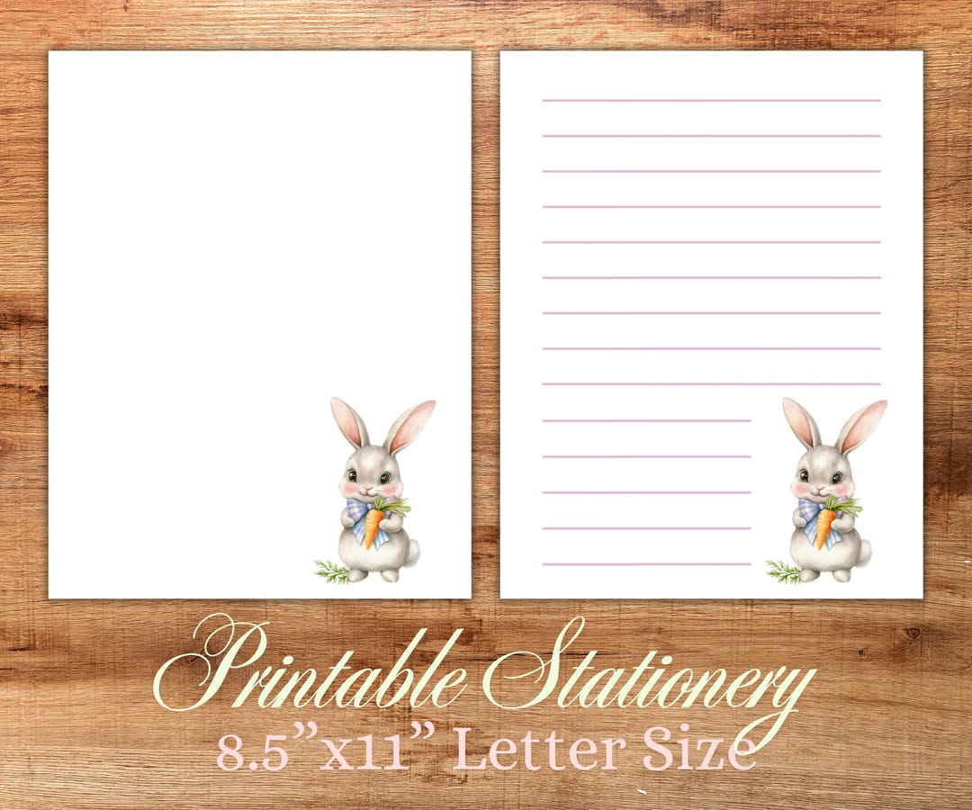 Easter Bunny Stationery Paper Set Printable Digital Downlaod - Lined ...