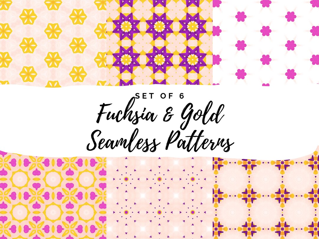 Fuchsia and Gold Seamless Patterns set of 6 Digital Papers - Etsy
