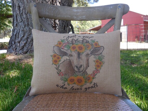 Sunflower Goat Burlap Pillow Just a Girl Who Loves Goats - Etsy