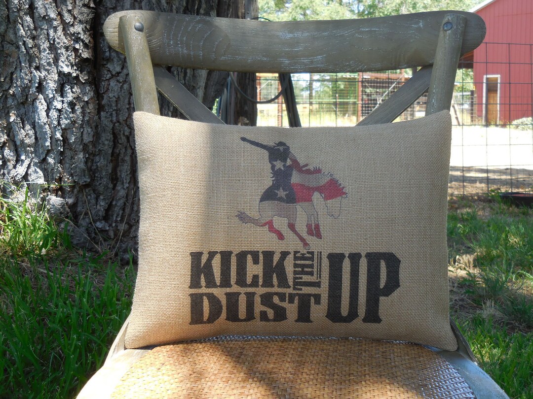 USA rodeo Burlap Pillow, Kick Up the Dust, Farmhouse Pillows, Rodeo ...