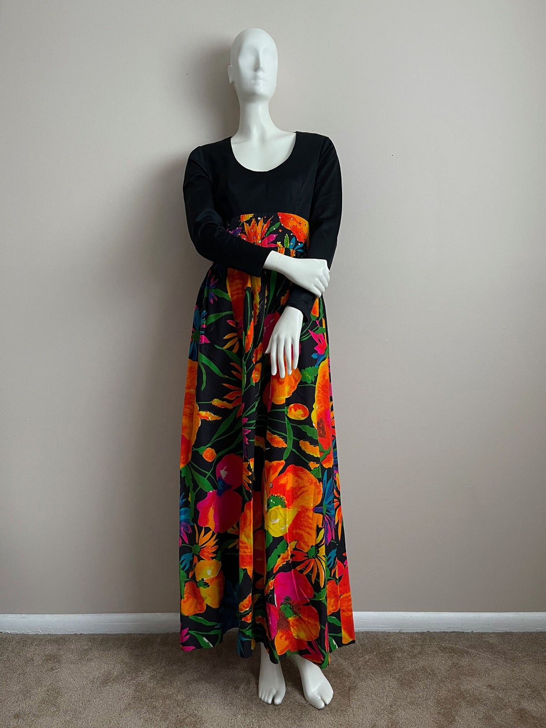 Vintage 1960's "stephen O'grady" Black/multi-colored Evening Dress - Etsy