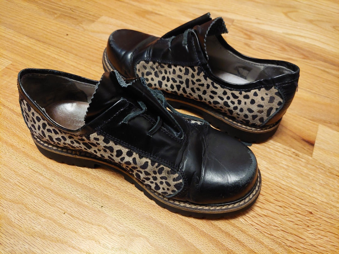Vintage 90’s Geier Wally Black & Animal-print, Lace-up, Lug-soled ...