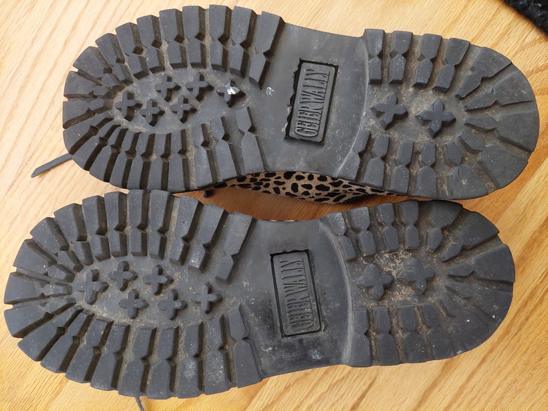Vintage 90’s Geier Wally Black & Animal-print, Lace-up, Lug-soled ...