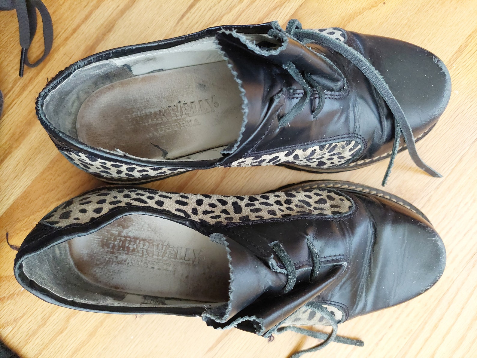 Vintage 90’s Geier Wally Black & Animal-print, Lace-up, Lug-soled ...