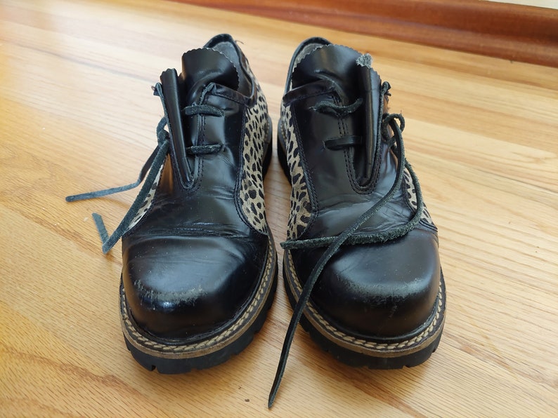 Vintage 90’s Geier Wally Black & Animal-print, Lace-up, Lug-soled ...