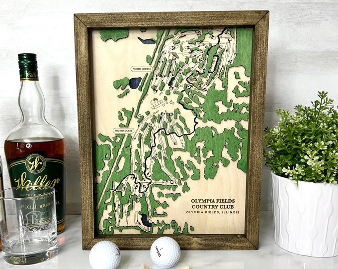 Golf Course Custom Map Laser Engraved Sign, Wooden Engraved Golf Course ...