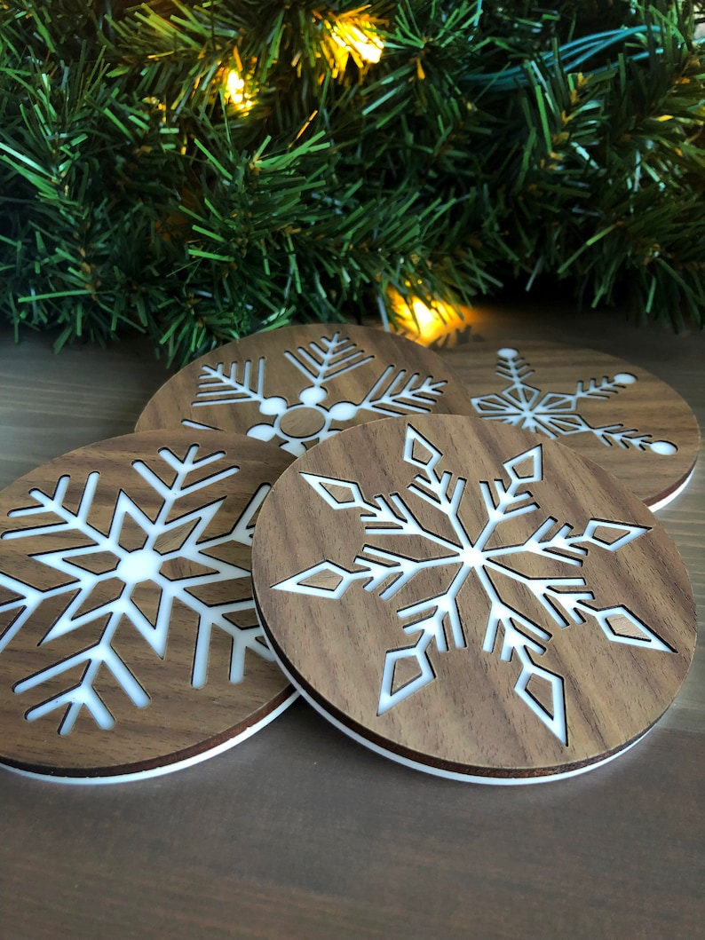 Wooden Snowflake Coaster Christmas Coaster Set Winter Home Decor ...