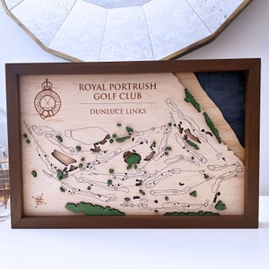 Royal Portrush Golf Club Golf Course Map Layered Wood Golf Course ...