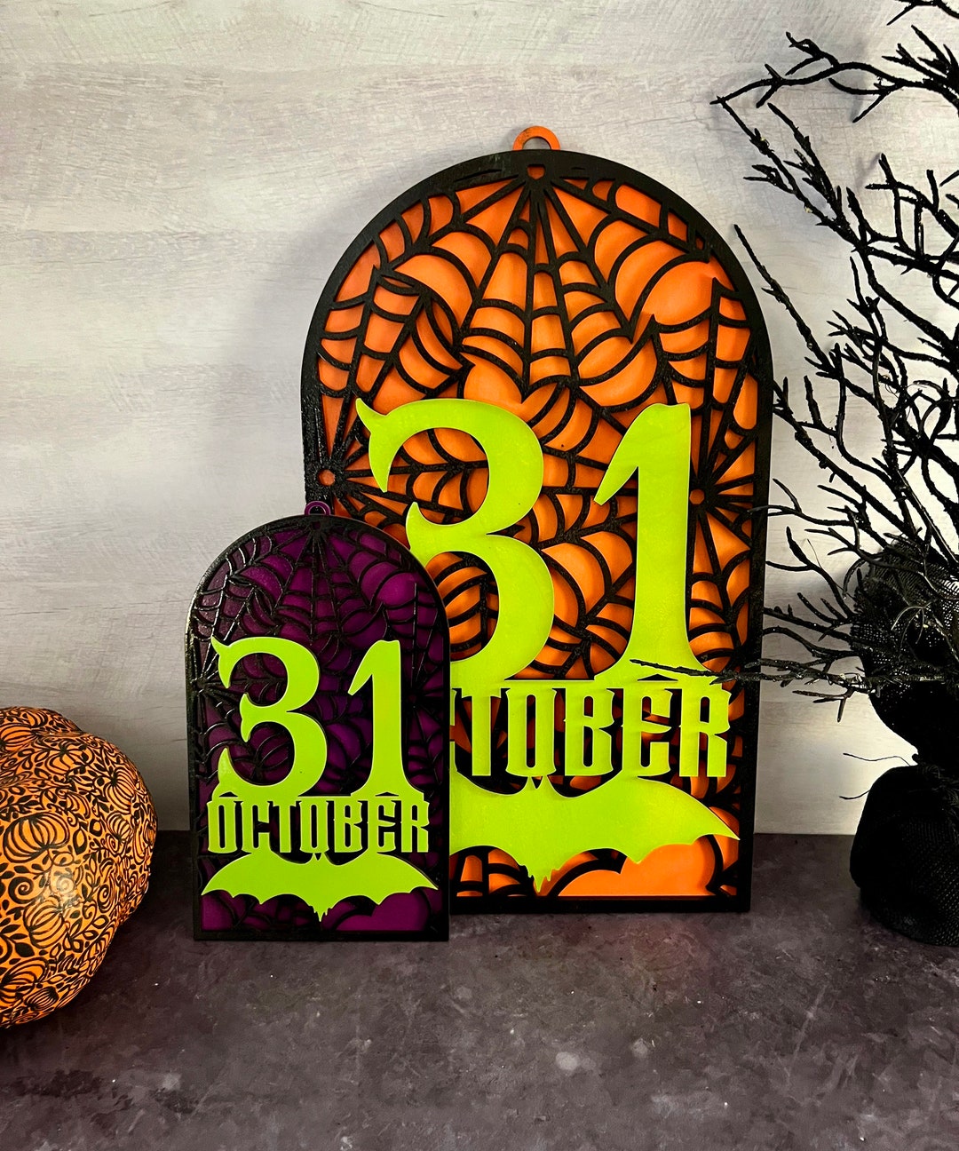 October 31 Halloween Sign - Bat and Spider Web Sign - Spooky Halloween ...