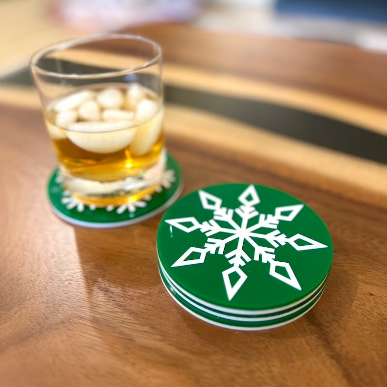 Red Snowflake Coaster Set Christmas Coaster Red Holiday Red - Etsy