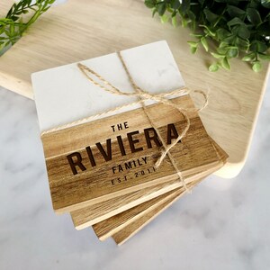 Personalized Family Coaster Marble Wood Name Coaster Family Member ...